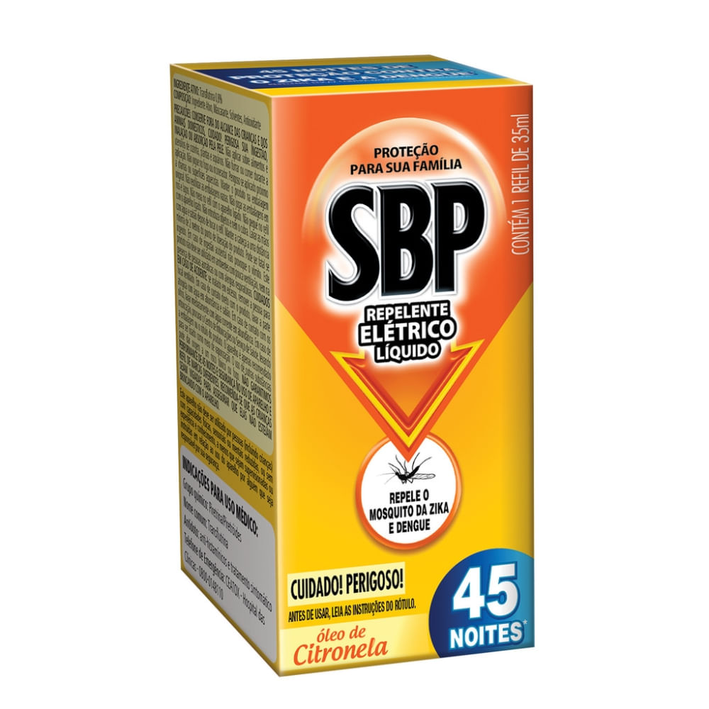 Inseticida SBP Elétrico 45 Noites Citronela Refil 35ml - comper