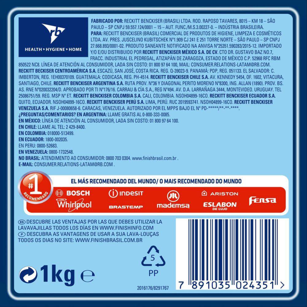 Detergente em Pó para Máquina de Lavar Louças Finish Powder Advanced em ...