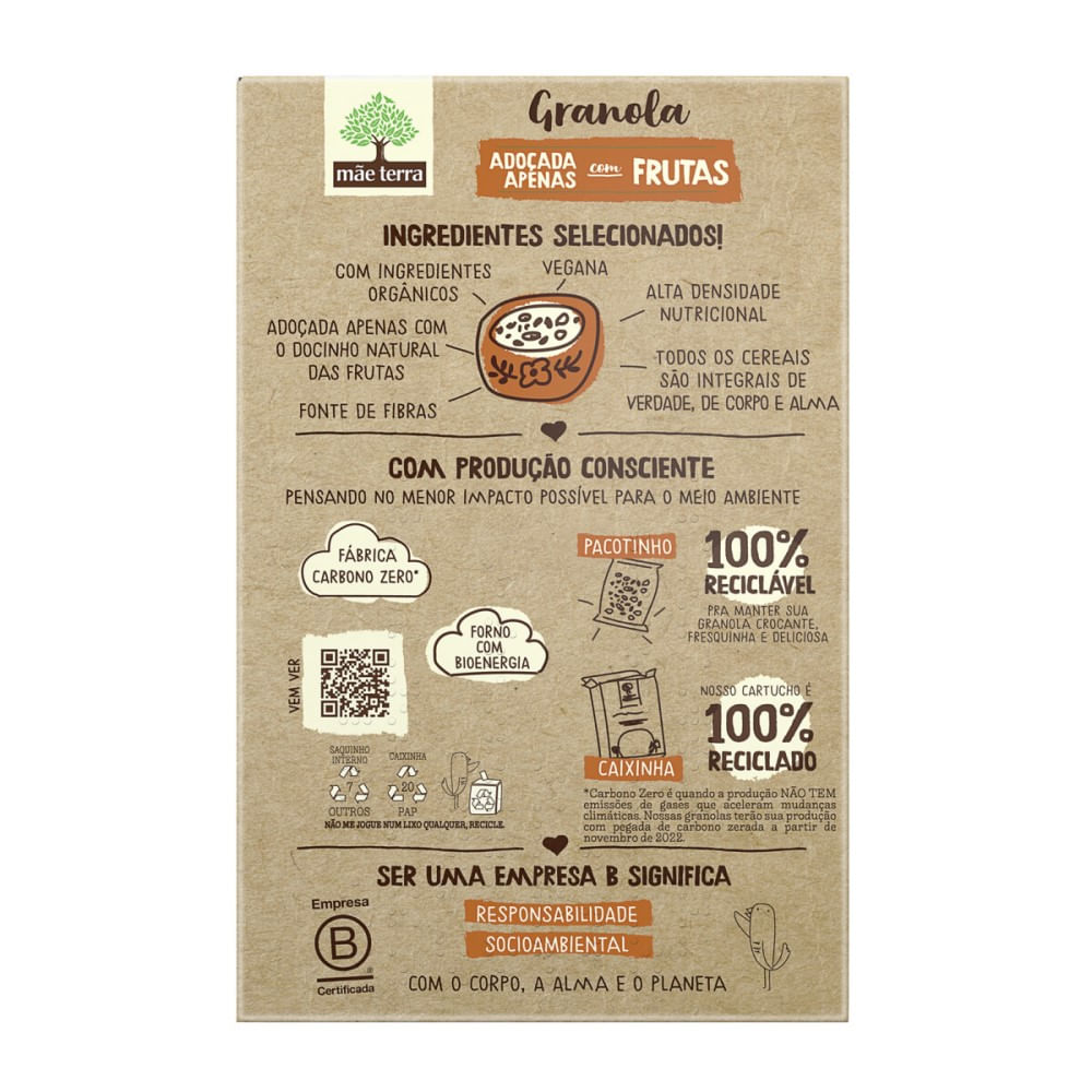 Granola Mãe Terra Orgânica Adoçada com Frutas Caixa 180g - comper