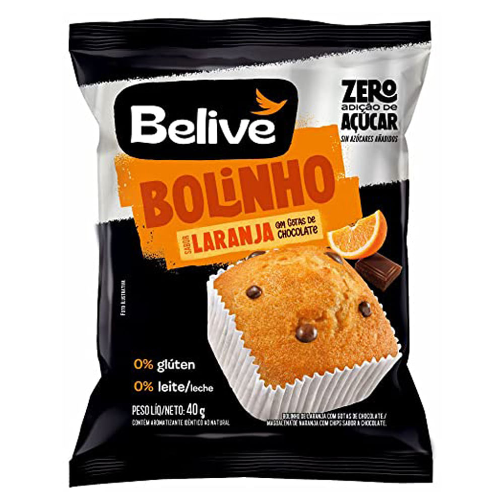 Bolinho Belive Zero Açúcar Laranja com Gotas de Chocolate 40g - comper